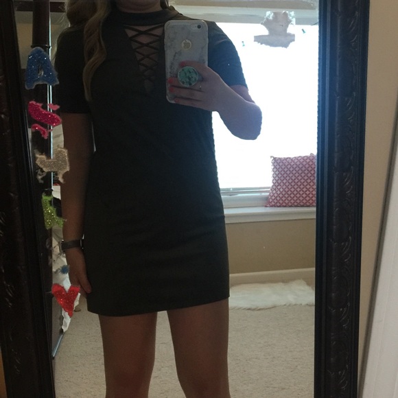 Forever 21 | Dresses | Forever 2 Green Suede Dress Cross Cross Front ...